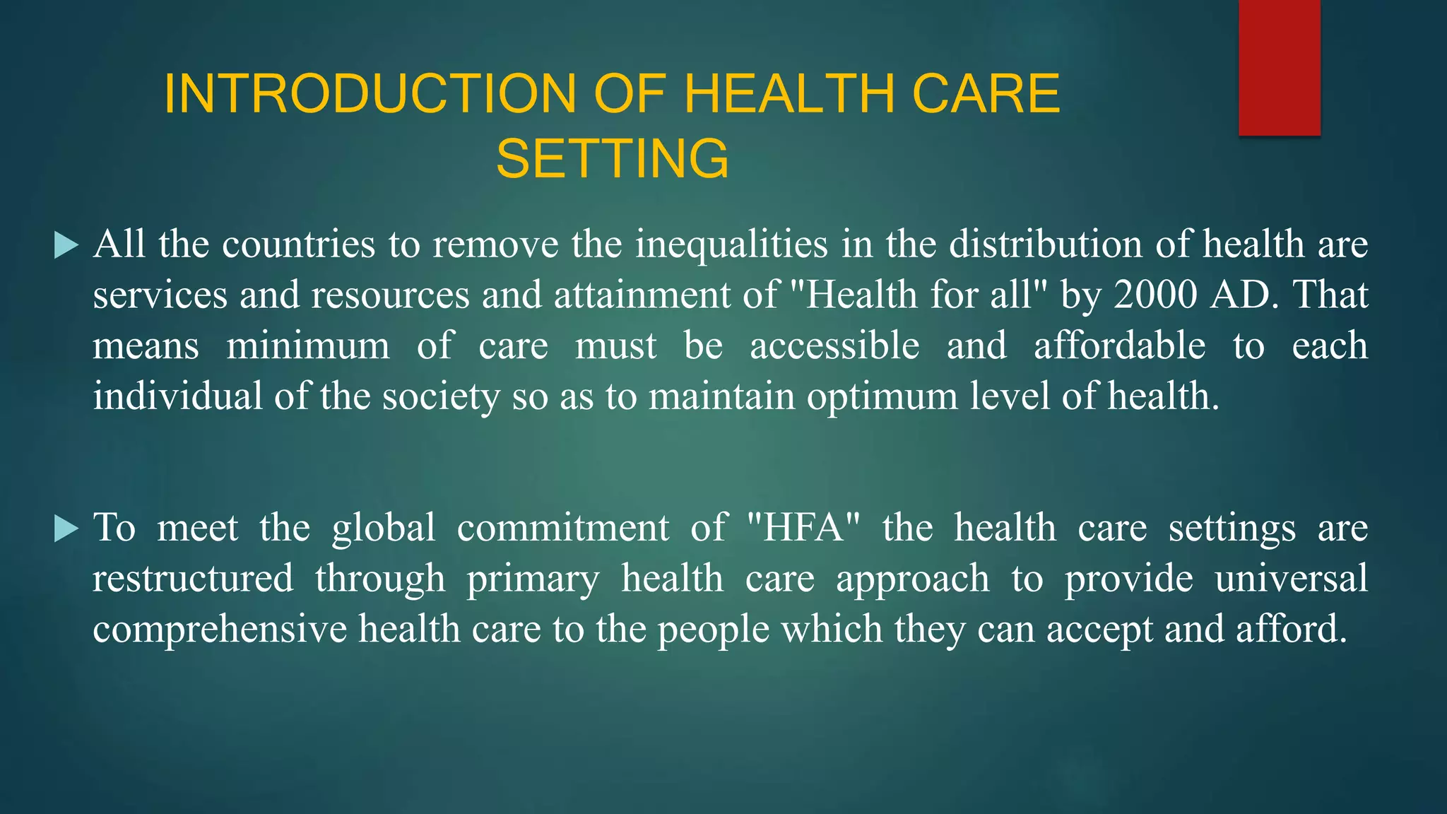 Levels of health care and health care settings | PPTX