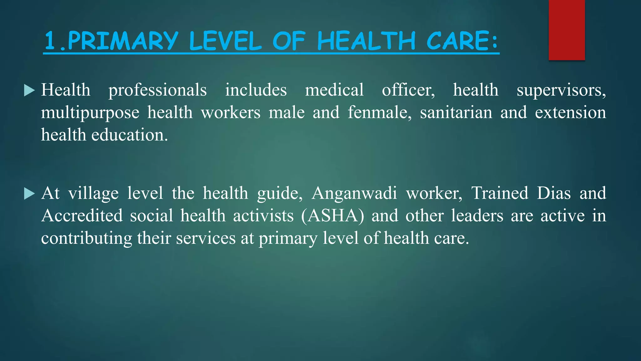 Levels of health care and health care settings | PPTX