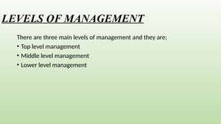 Levels of Management that is top level, middle level and lower level | PPTX