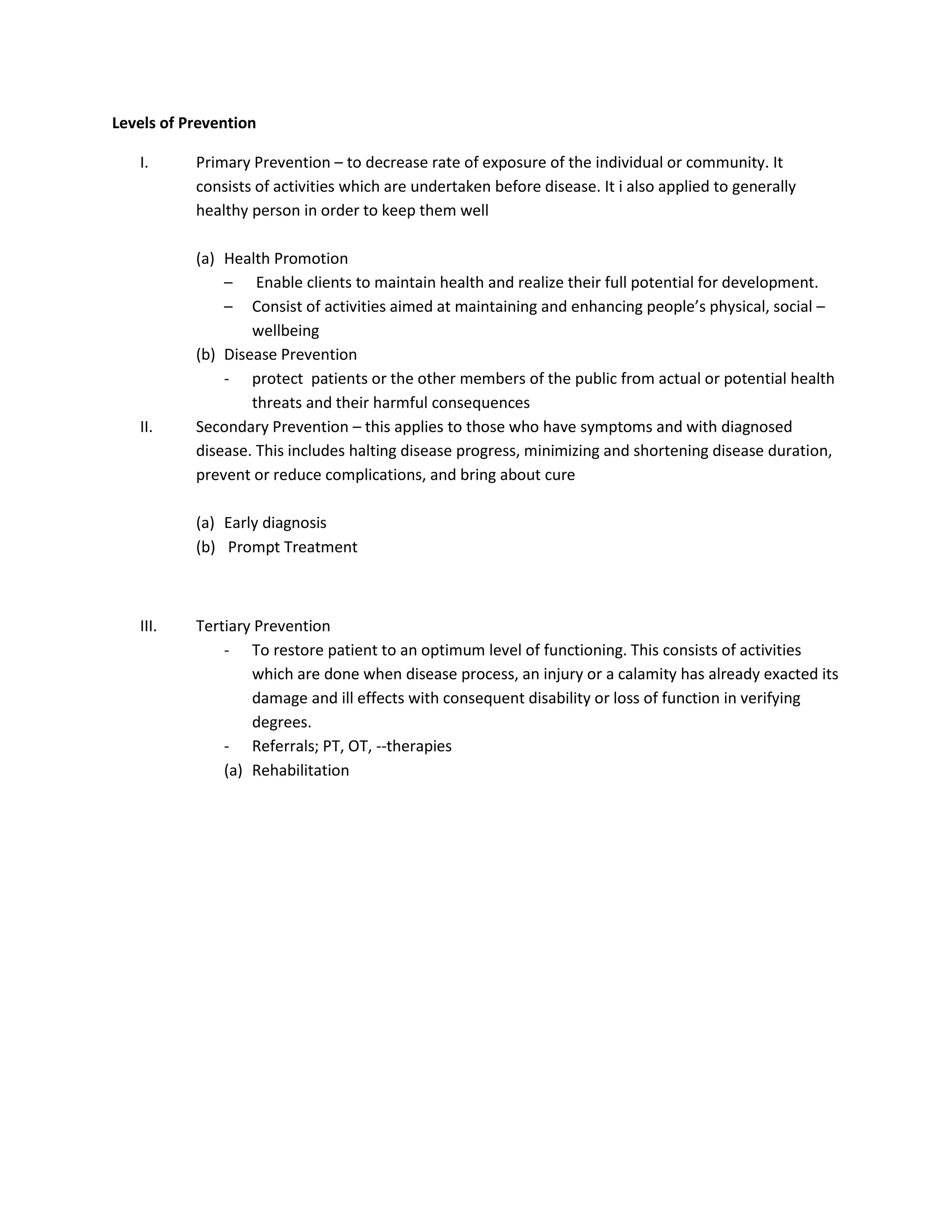 Levels of prevention & care | DOCX