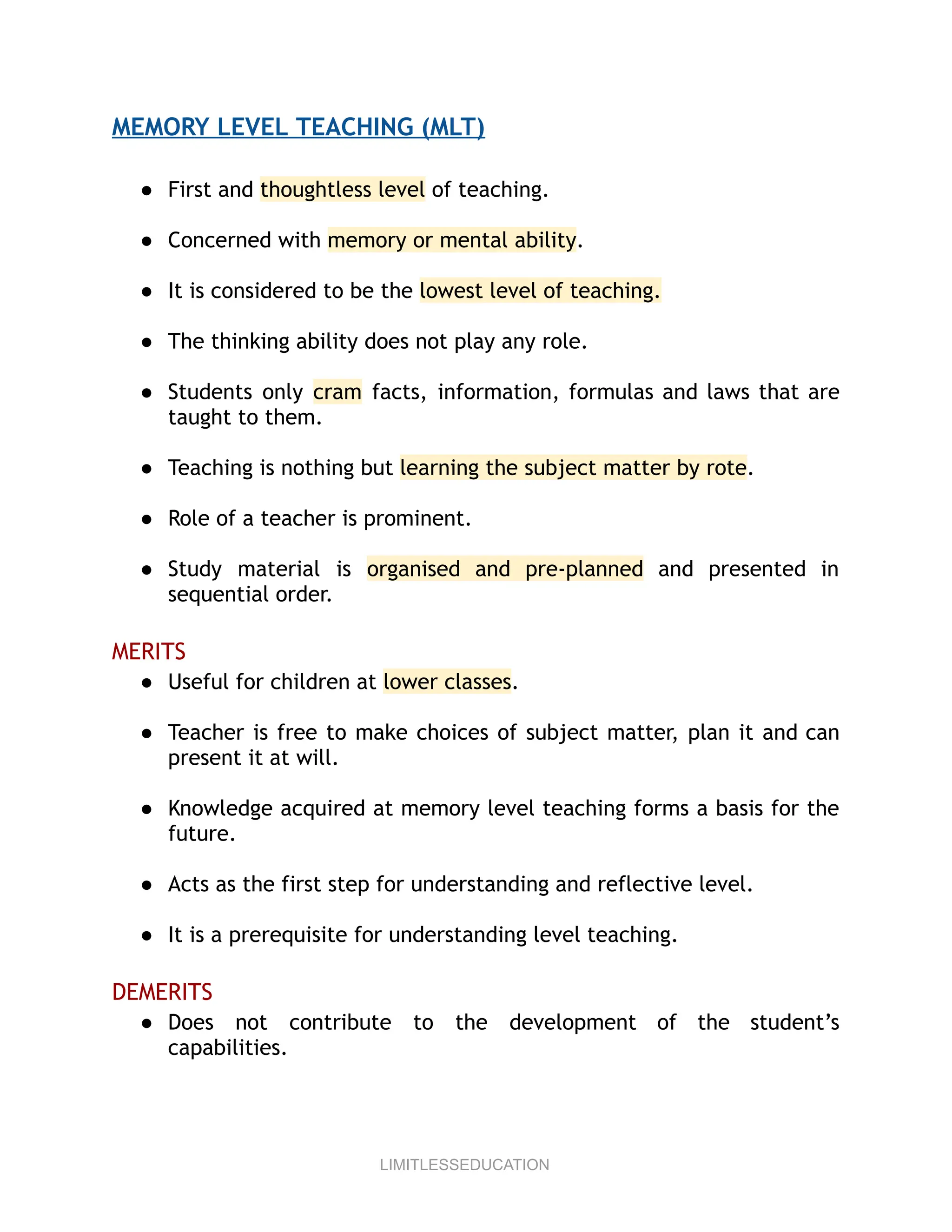 Levels of Teaching - Memory , Understanding, Reflective.pdf