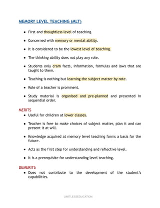 Levels of Teaching - Memory , Understanding, Reflective.pdf