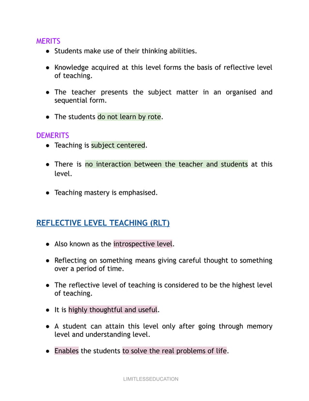 Levels of Teaching - Memory , Understanding, Reflective.pdf