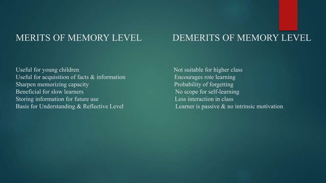 LEVELS OF TEACHING - MEMORY AND UNDERSTANDING LEVEL | PPTX