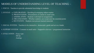 LEVELS OF TEACHING - MEMORY AND UNDERSTANDING LEVEL | PPTX