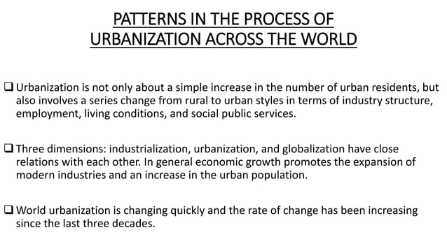 Levels, Patterns and Trends of Urbanization (World) | PPTX