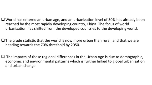 Levels, Patterns and Trends of Urbanization (World) | PPTX