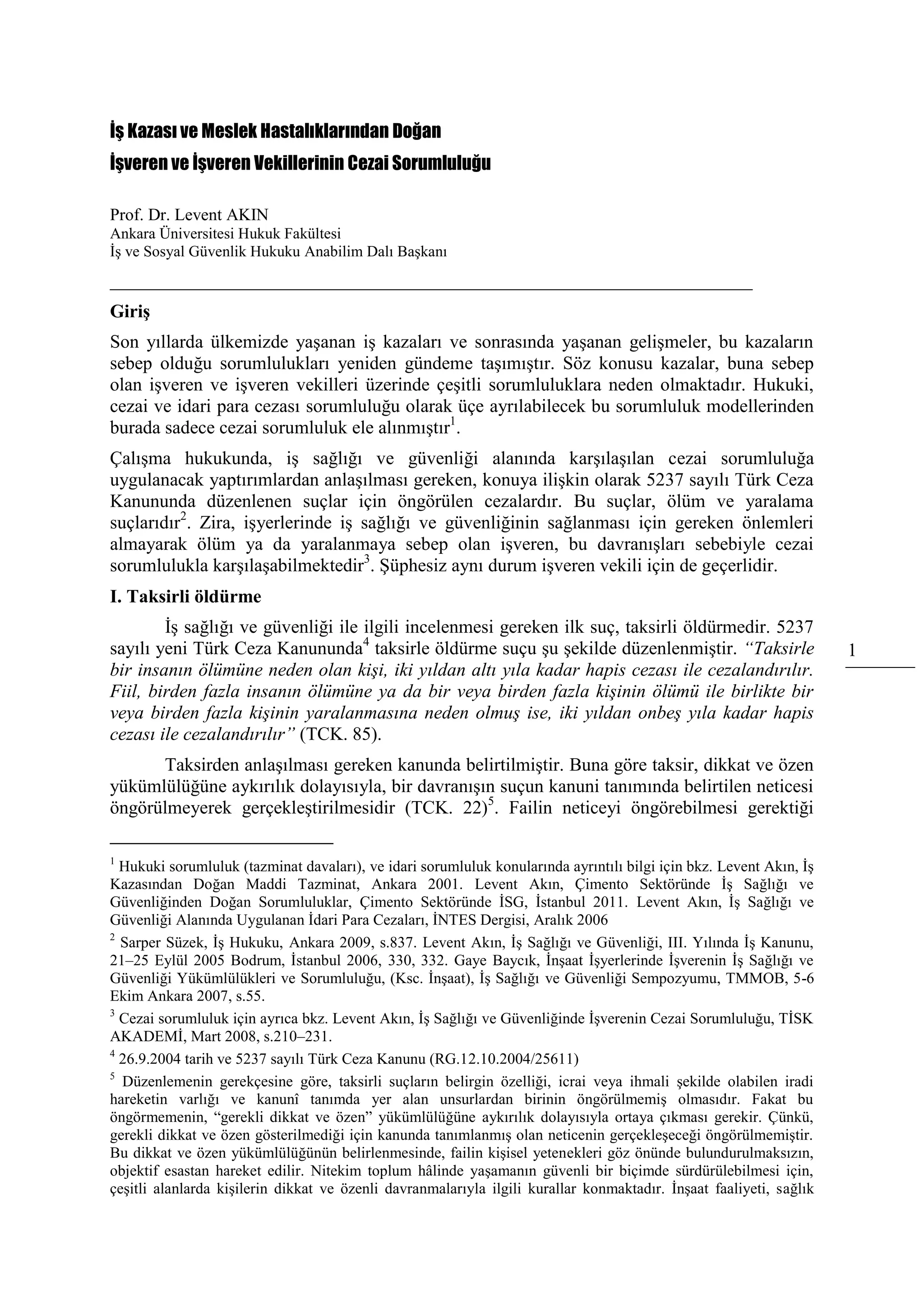 İşveren ve İşveren Vekillerinin Cezai Sorumluluğu | PDF