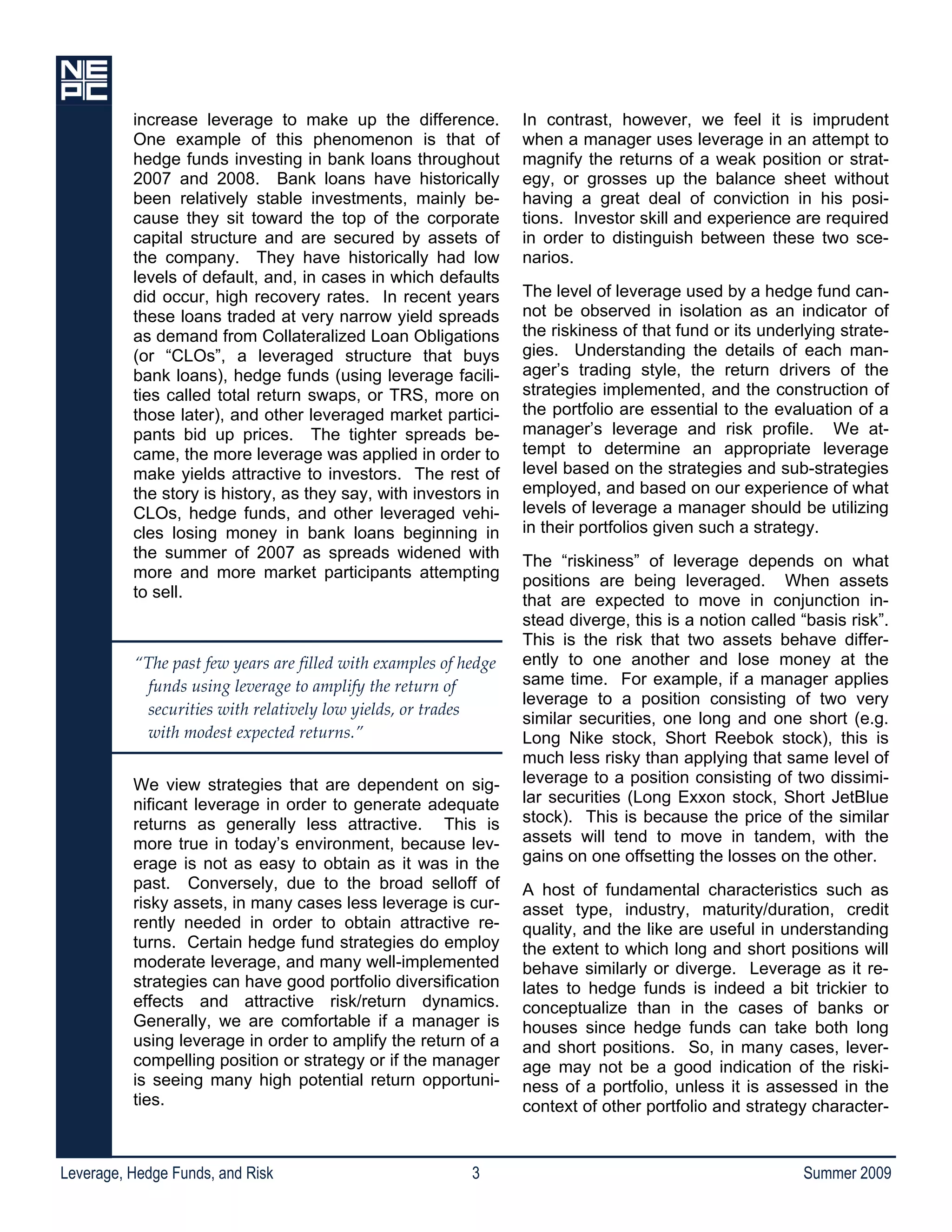 Leverage, Hedge Funds, And Risk | PDF