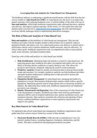 Leveraging Data and Analytics for Value.pdf | Healthcare Industry | Industries