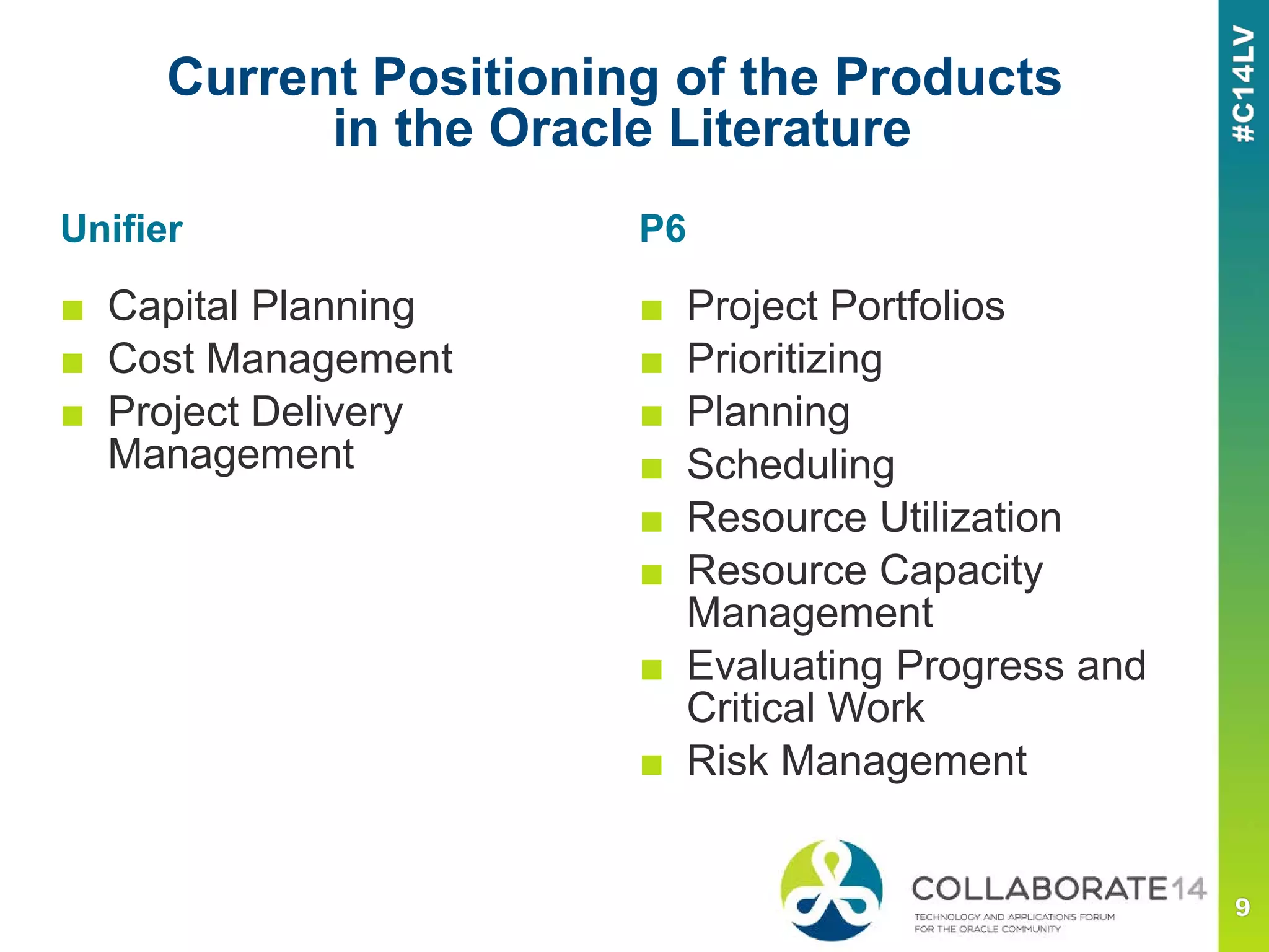Leveraging P6 and Unifier combined strengths - Oracle Primavera P6 ...