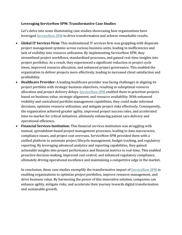 Leveraging ServiceNow SPM: Transformative Case Studies | PDF | Business ...
