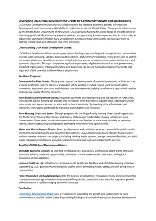 Leveraging USDA Rural Development Grants for Community Growth and ...