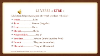 LE VERBE ETRE by GANIAT SODEKE of FRENCHY ASSOCIATES, NIGERIA | PPTX