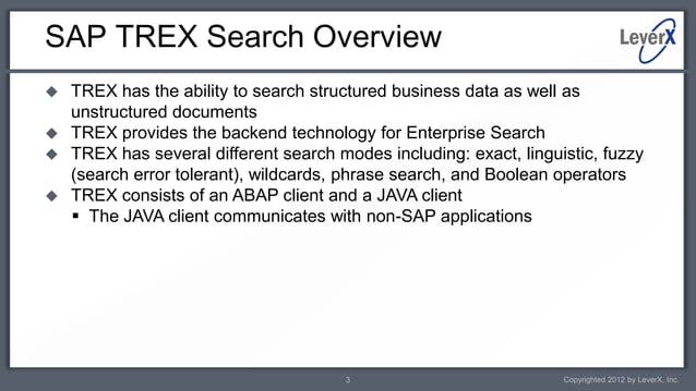 LeverX ABAP Basics - Using The TREX Search Component | PPT