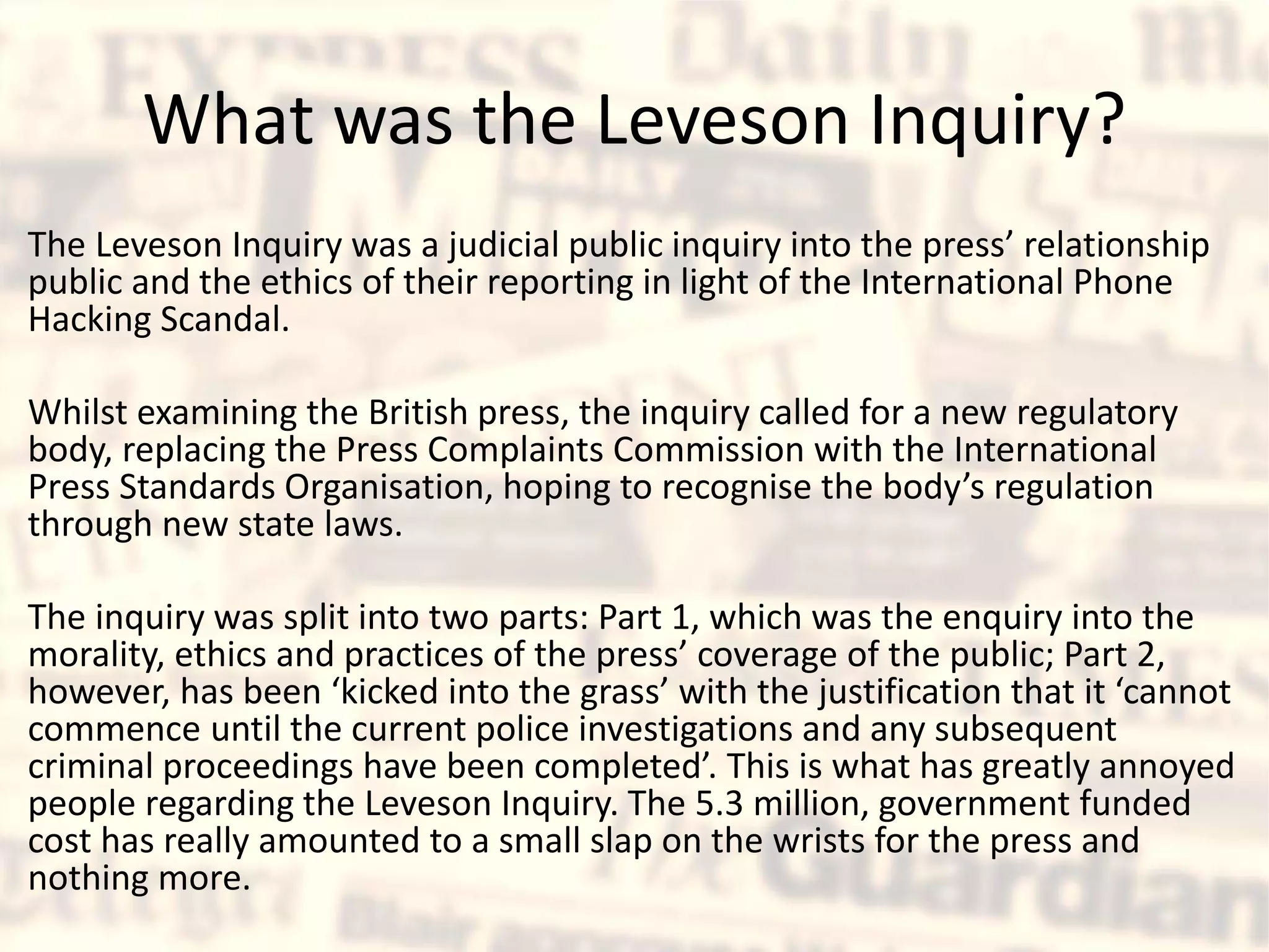 Leveson Inquiry Overview | PPTX