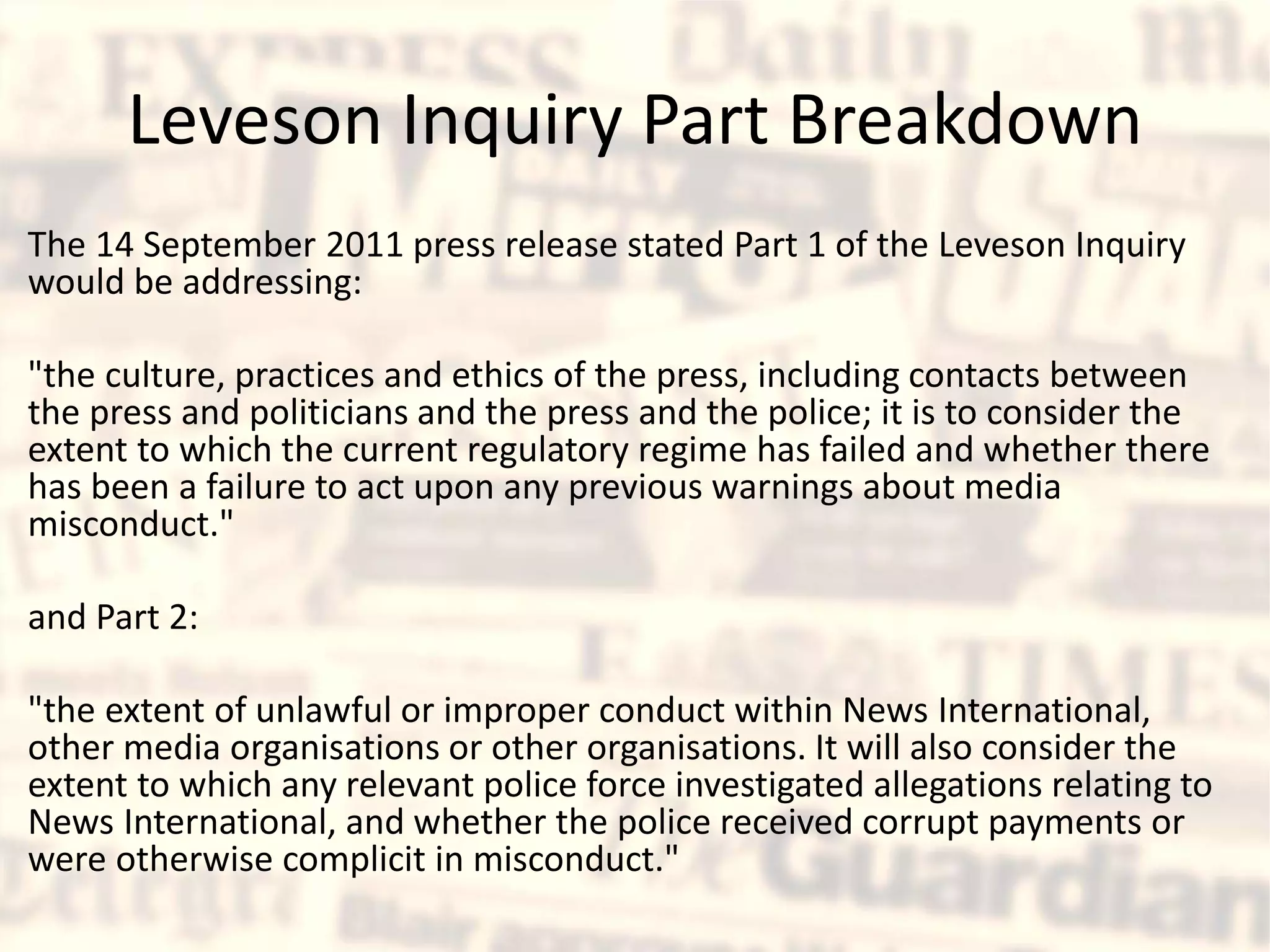 Leveson Inquiry Overview | PPTX