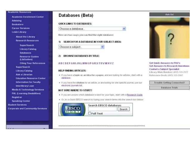 Levin library databases page redesign | PPTX | Databases | Computer Software and Applications