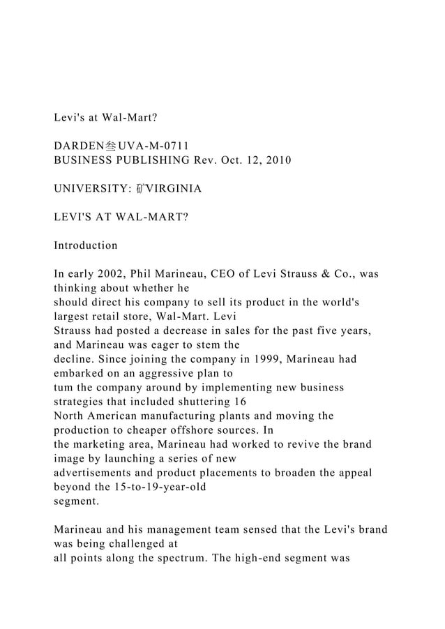 Levis at Wal-Mart DARDEN叁 UVA-M-0711 BUSINESS PUBLISHI.docx