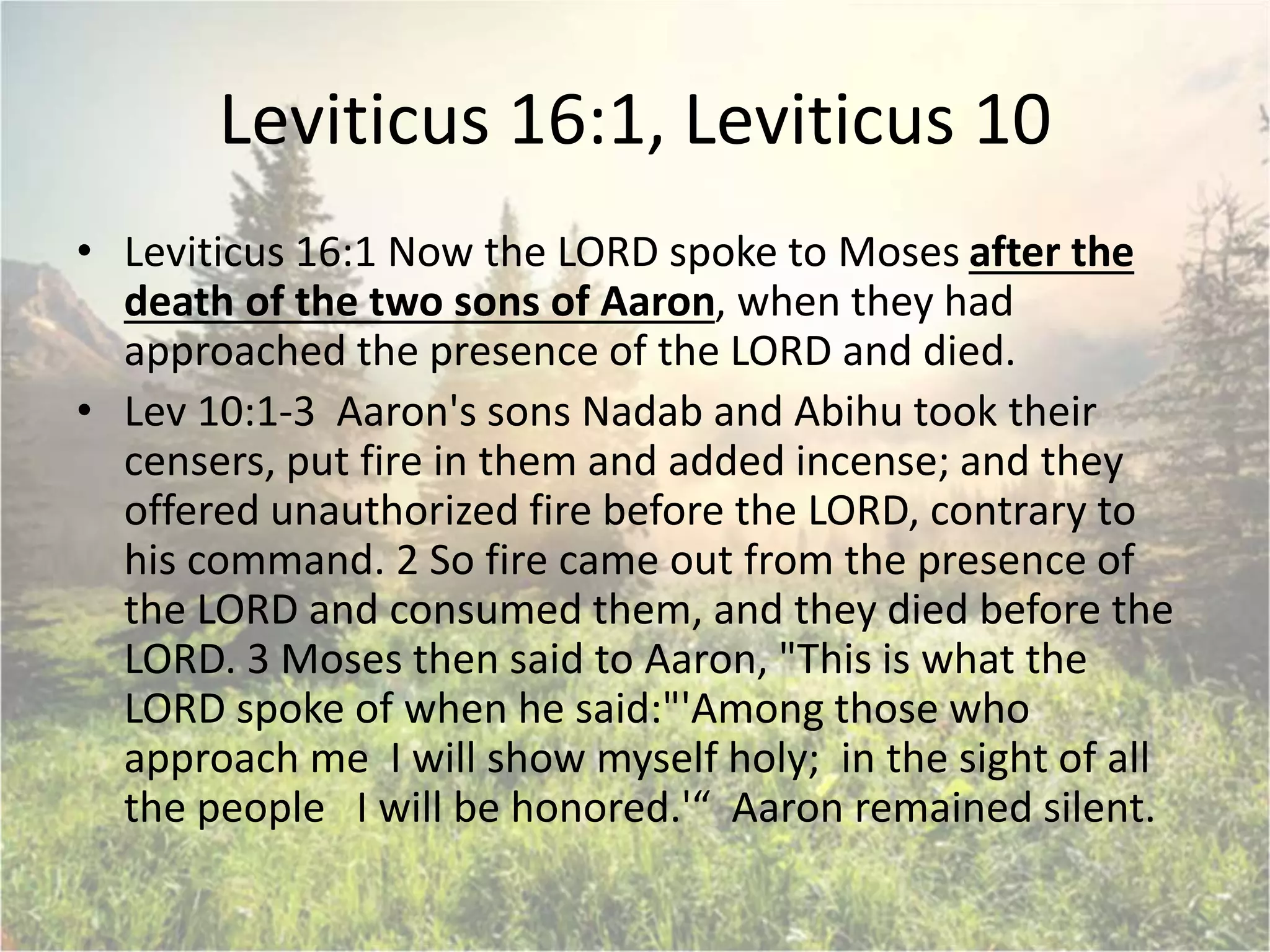Leviticus 12-16, Scapegoat, Azazel, Satan the sin bearer, laws about ...