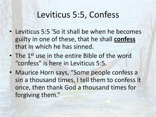 Leviticus 5, Testifying, uncleanness, breaking vows, Guilt Offering ...