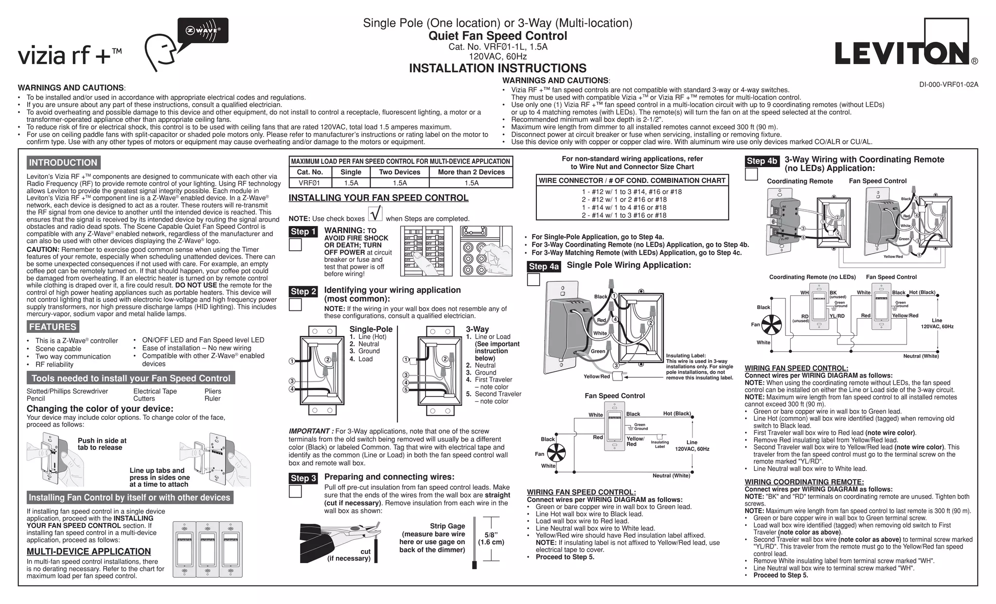 Leviton vrf01 1 lz product manual and setup guide | PDF
