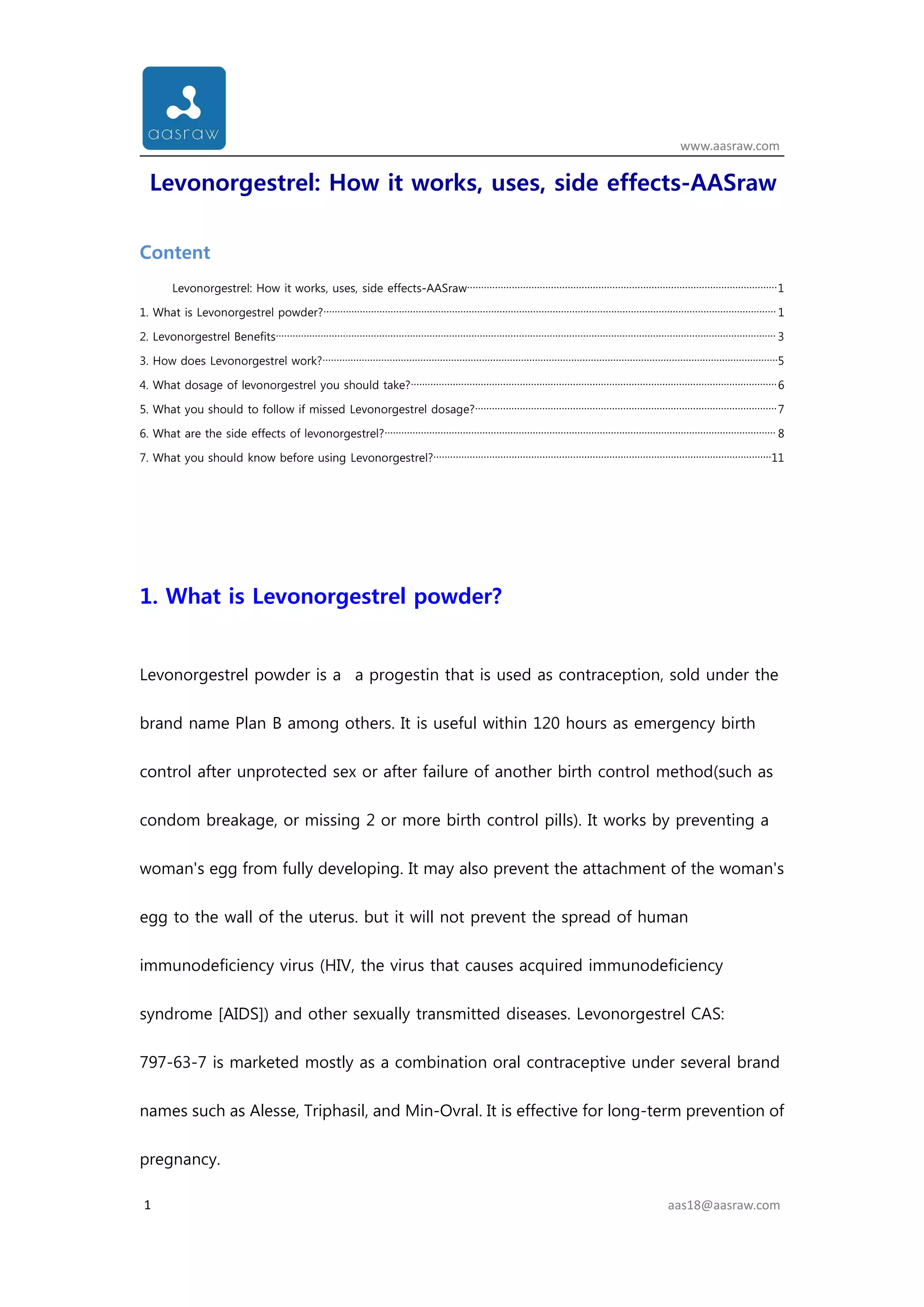 Levonorgestrel how it works, uses, side effects aa sraw | PDF