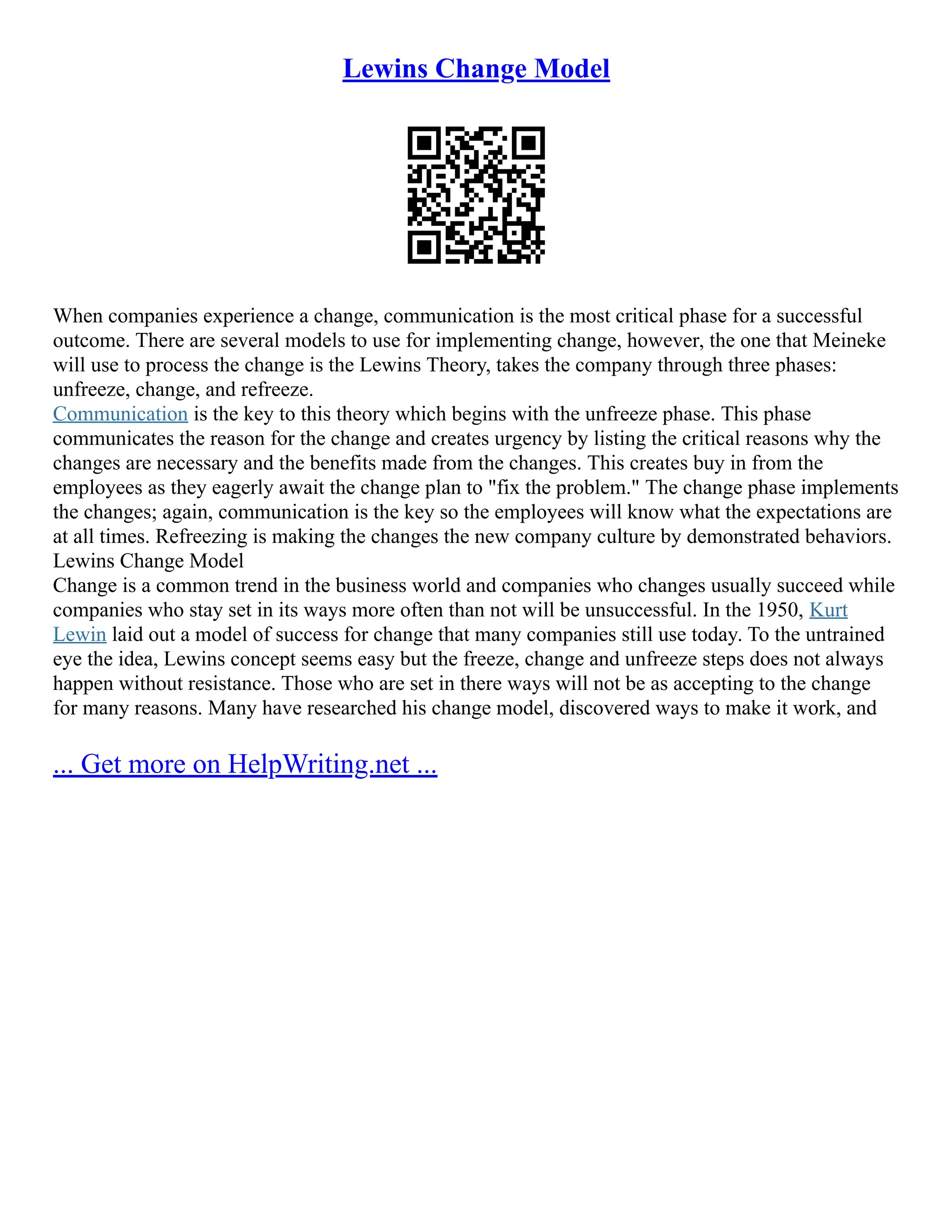 Lewins Change Model | PDF