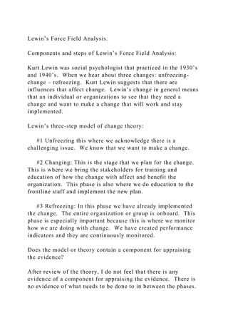 Lewin’s Force Field Analysis.Components and steps of Lewin’s For.docx