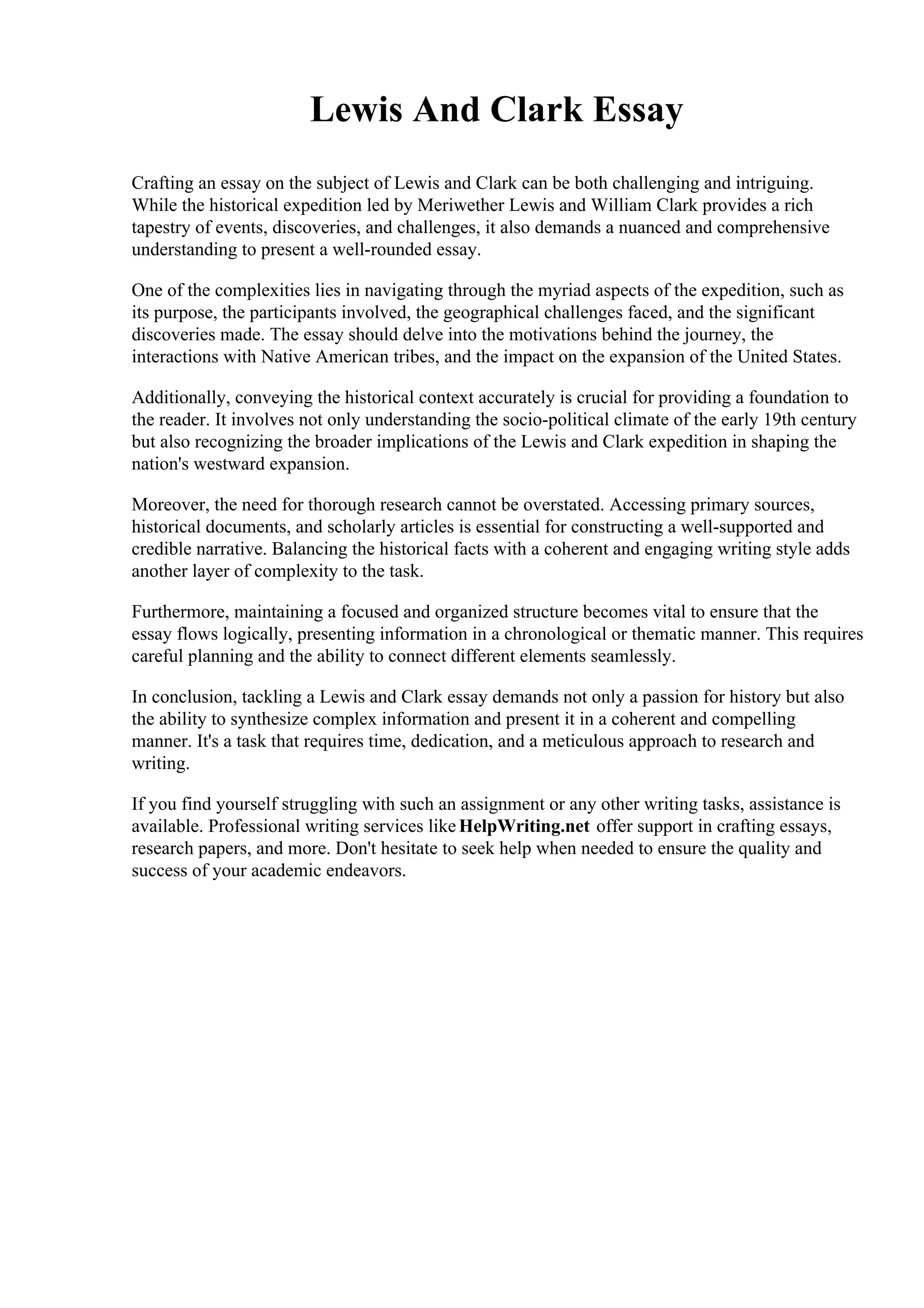 Lewis And Clark Essay. University of Connecticut | PDF