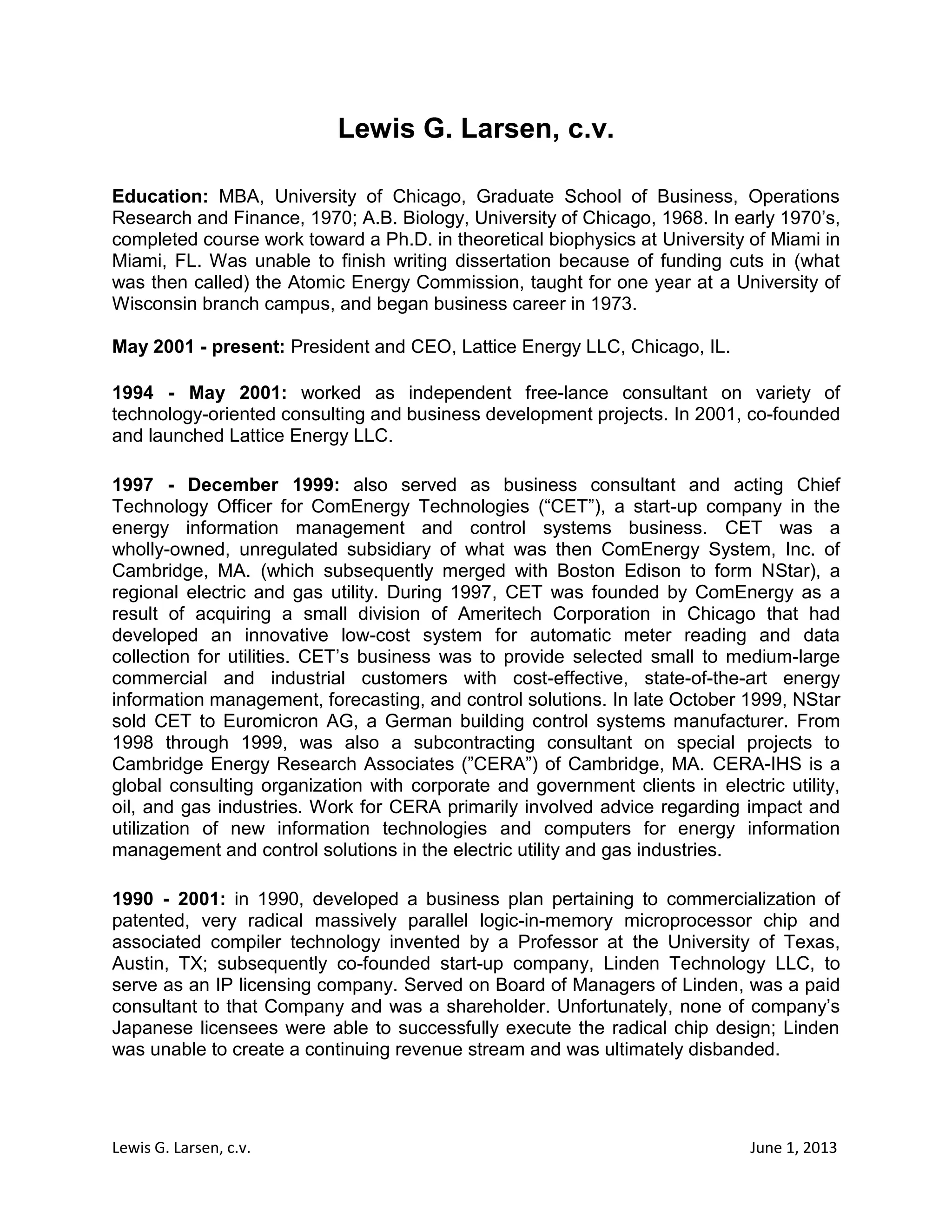 Lewis G Larsen - CV - June 2013 | PDF