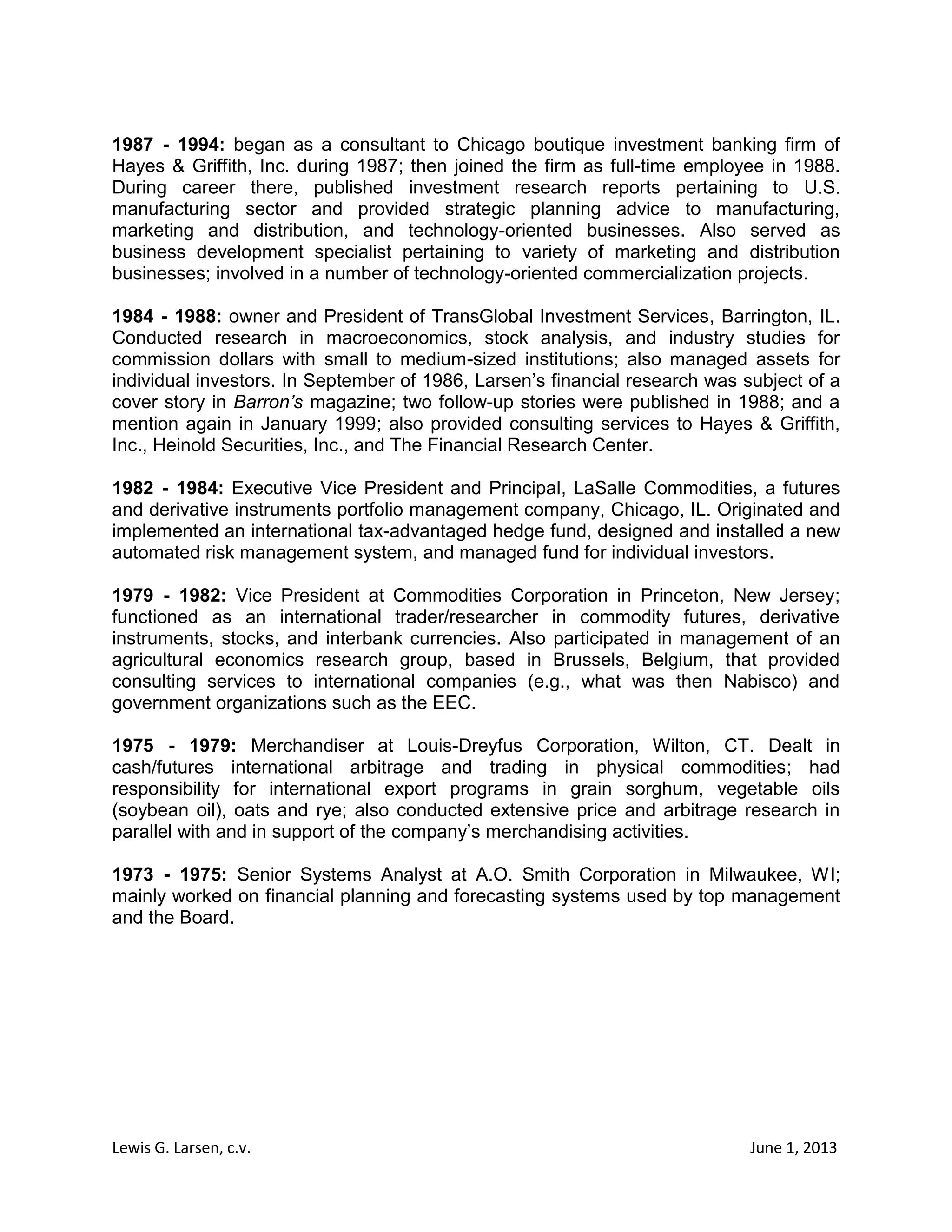 Lewis G Larsen - CV - June 2013 | PDF