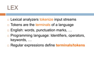 Lex Tool | PPTX | Programming Languages | Computing