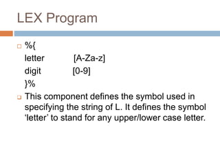 Lex Tool | PPTX | Programming Languages | Computing