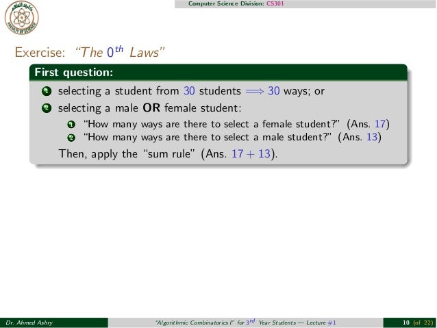 Lecture #1: Algorithmic Combinatorics I "#FOSCS301#