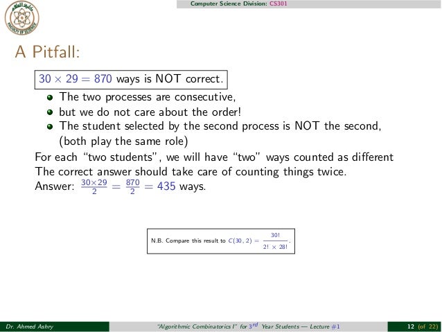 Lecture #1: Algorithmic Combinatorics I "#FOSCS301#