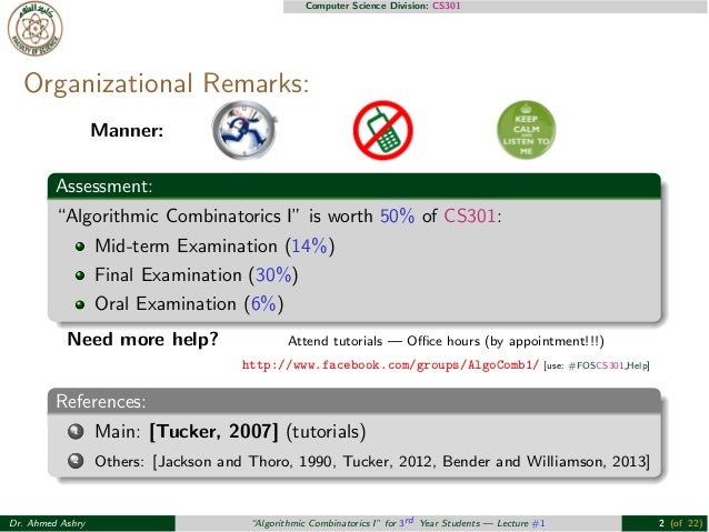 Lecture #1: Algorithmic Combinatorics I "#FOSCS301#
