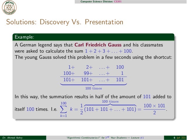 Lecture #1: Algorithmic Combinatorics I "#FOSCS301#