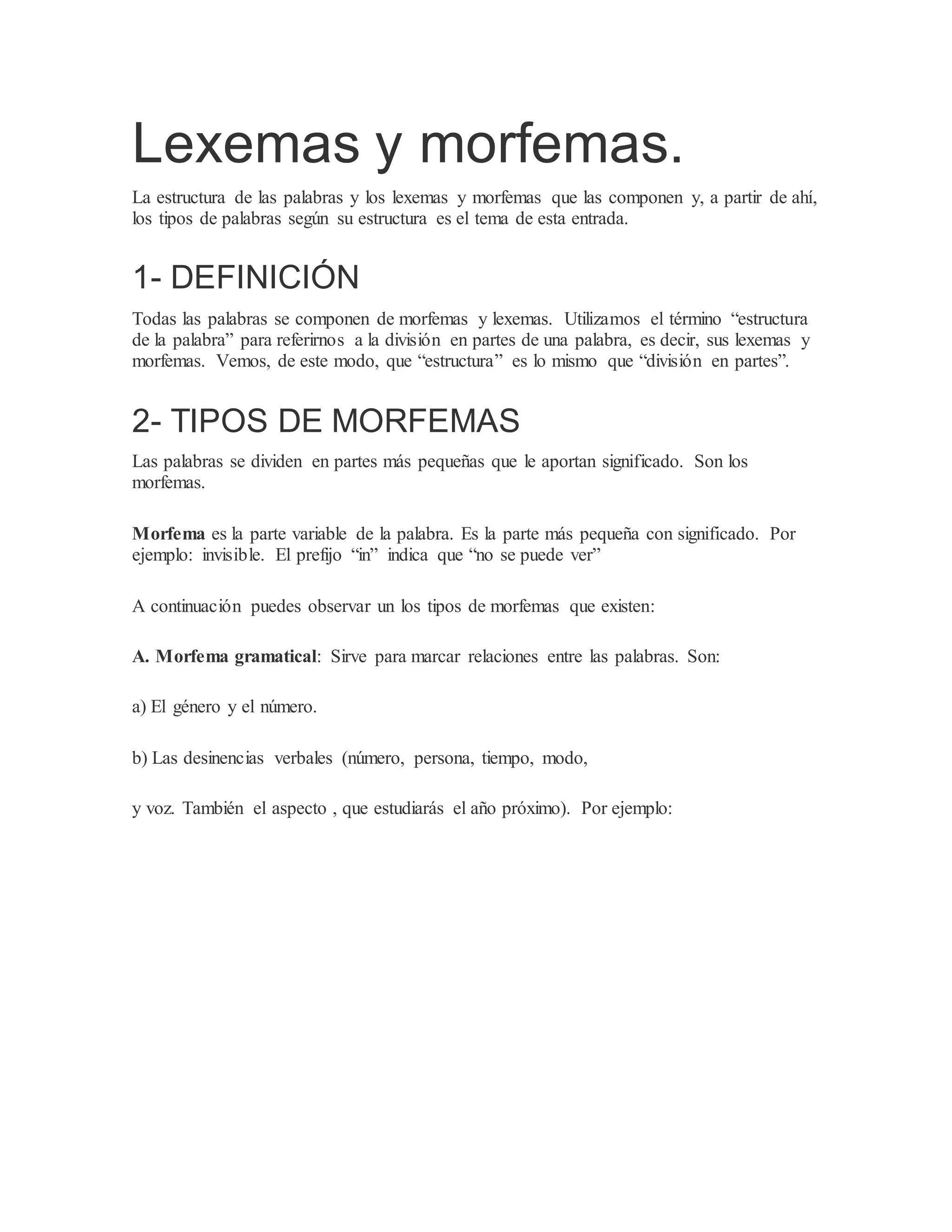 Lexemas y morfemas y ejemplos | DOCX
