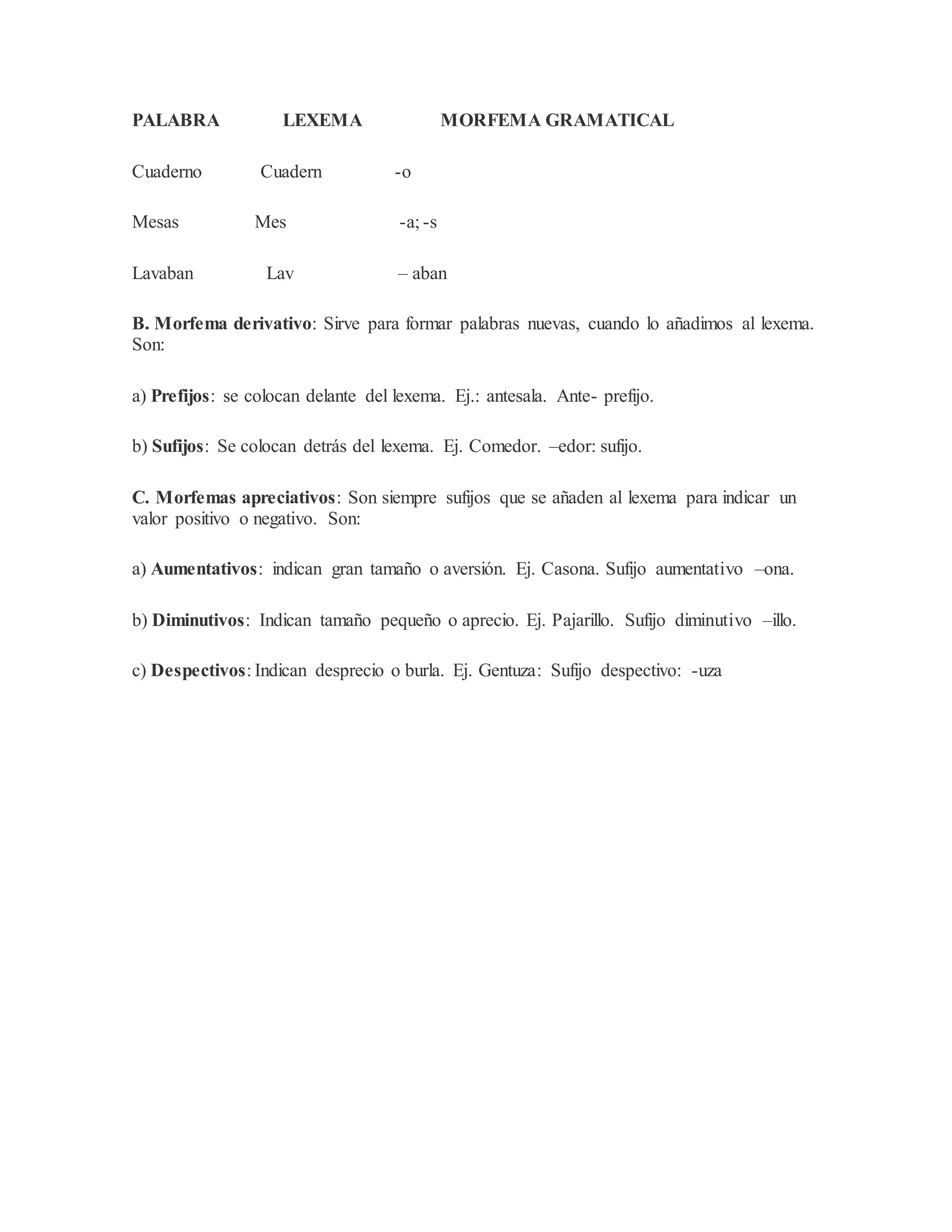 Lexemas y morfemas y ejemplos | PDF