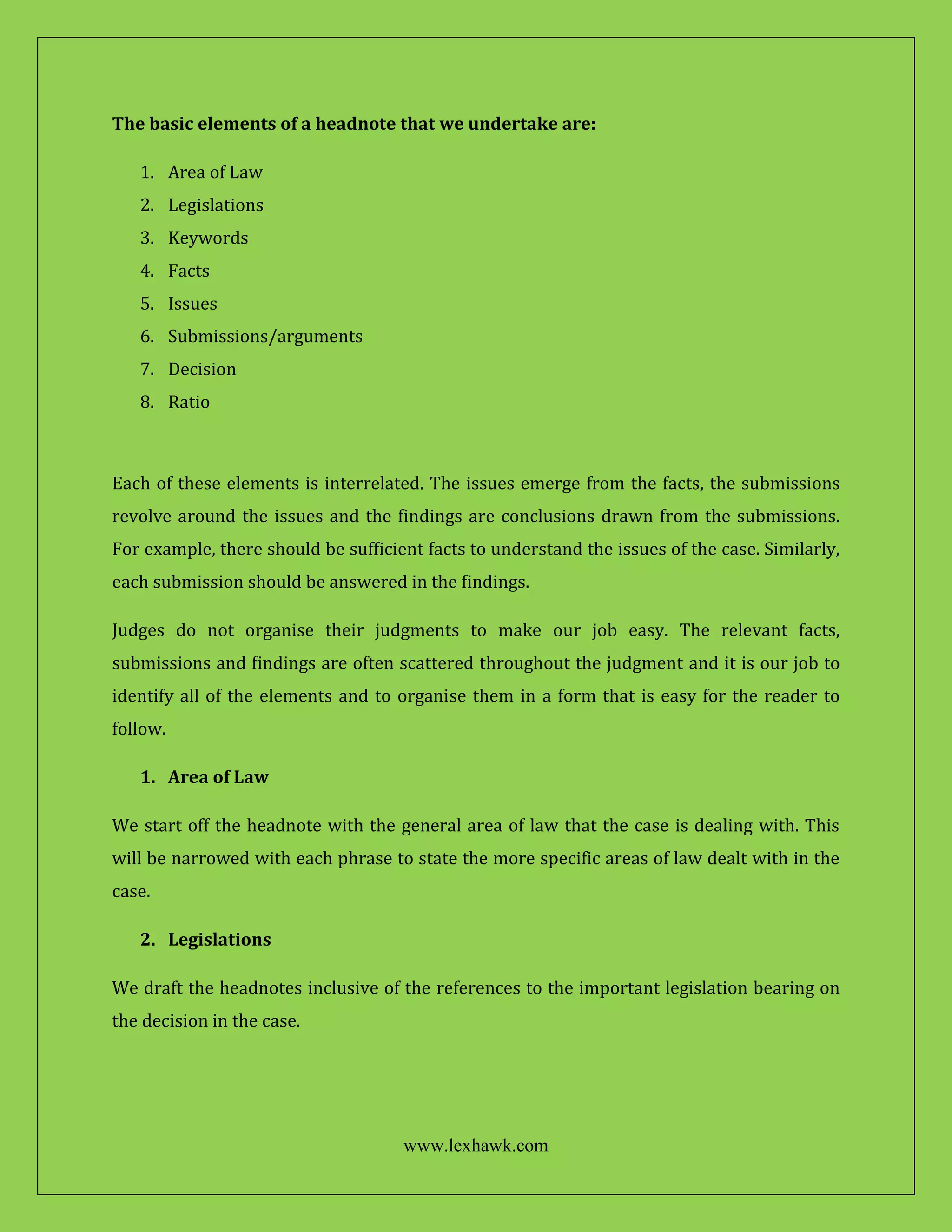 Lexhawk headnote writing services 1 | PDF