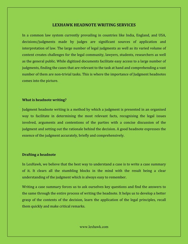 Lexhawk headnote writing services 1 | PDF