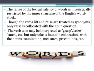 English lexicology. Lexical valency. ppt | PPT