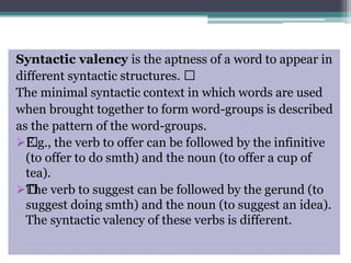 English lexicology. Lexical valency. ppt | PPT