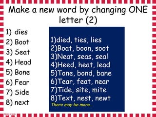 Lexical Activities Word Games - Promoting classroom dynamics group form.ppt