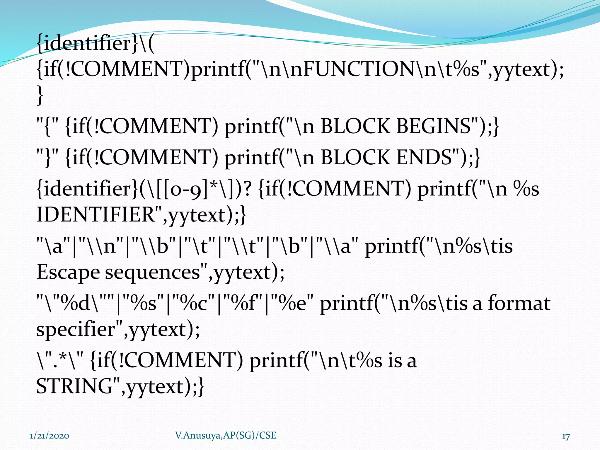 Lexical analyzer generator lex | PPT
