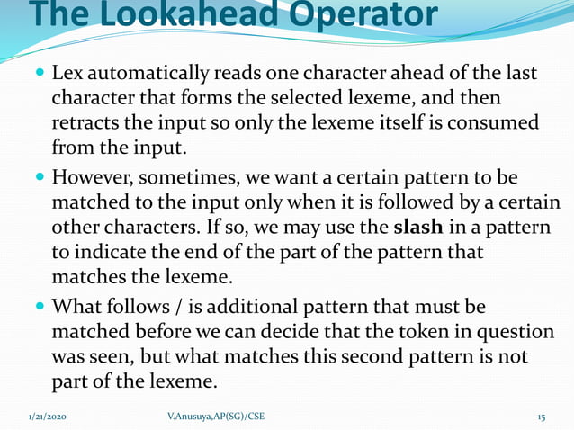 Lexical Analyzer Generator Lex Pptx Programming Languages Computing