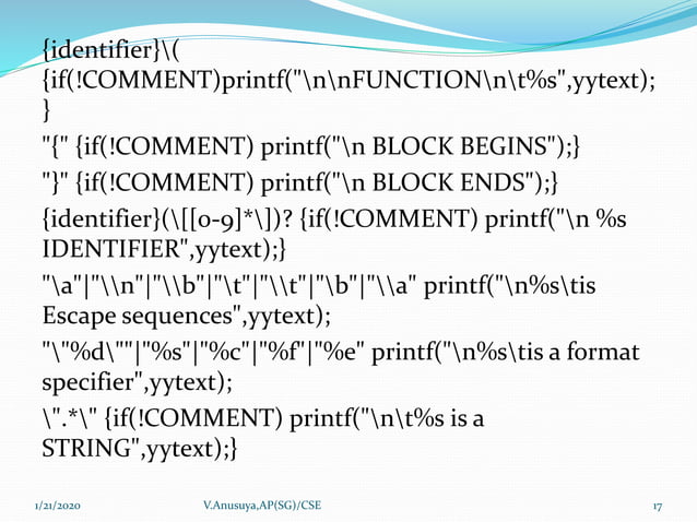 Lexical Analyzer Generator Lex Pptx Programming Languages Computing