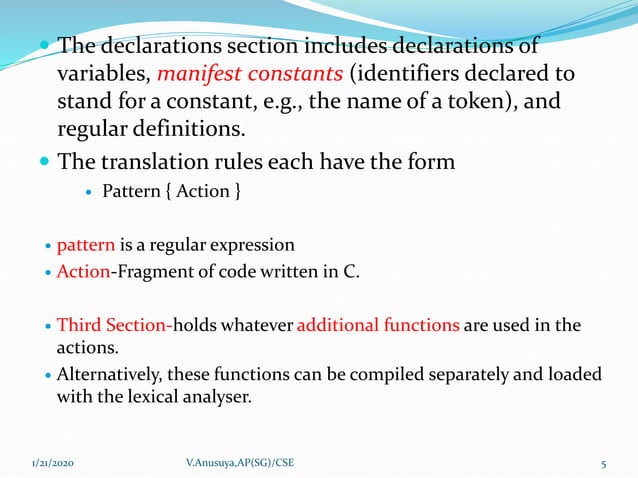 Lexical analyzer generator lex | PPTX | Programming Languages | Computing