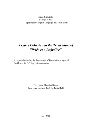 Lexical cohesion in the translation of Pride and Prejudice by Hanan ...